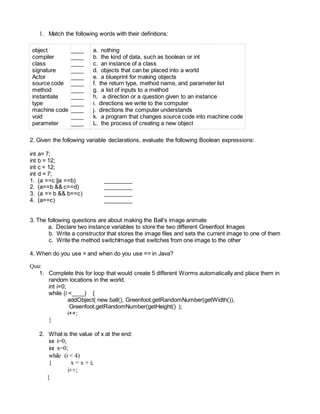 Java level 1 Quizzes | PDF