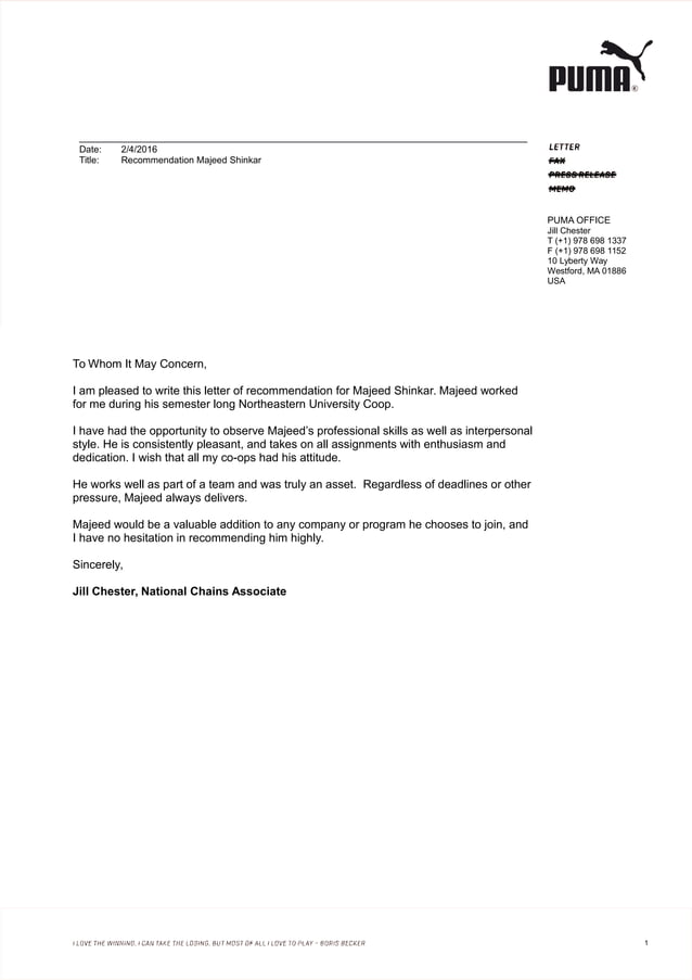 (PUMA) RecommendationLetter-Majeed Shinkar | PDF
