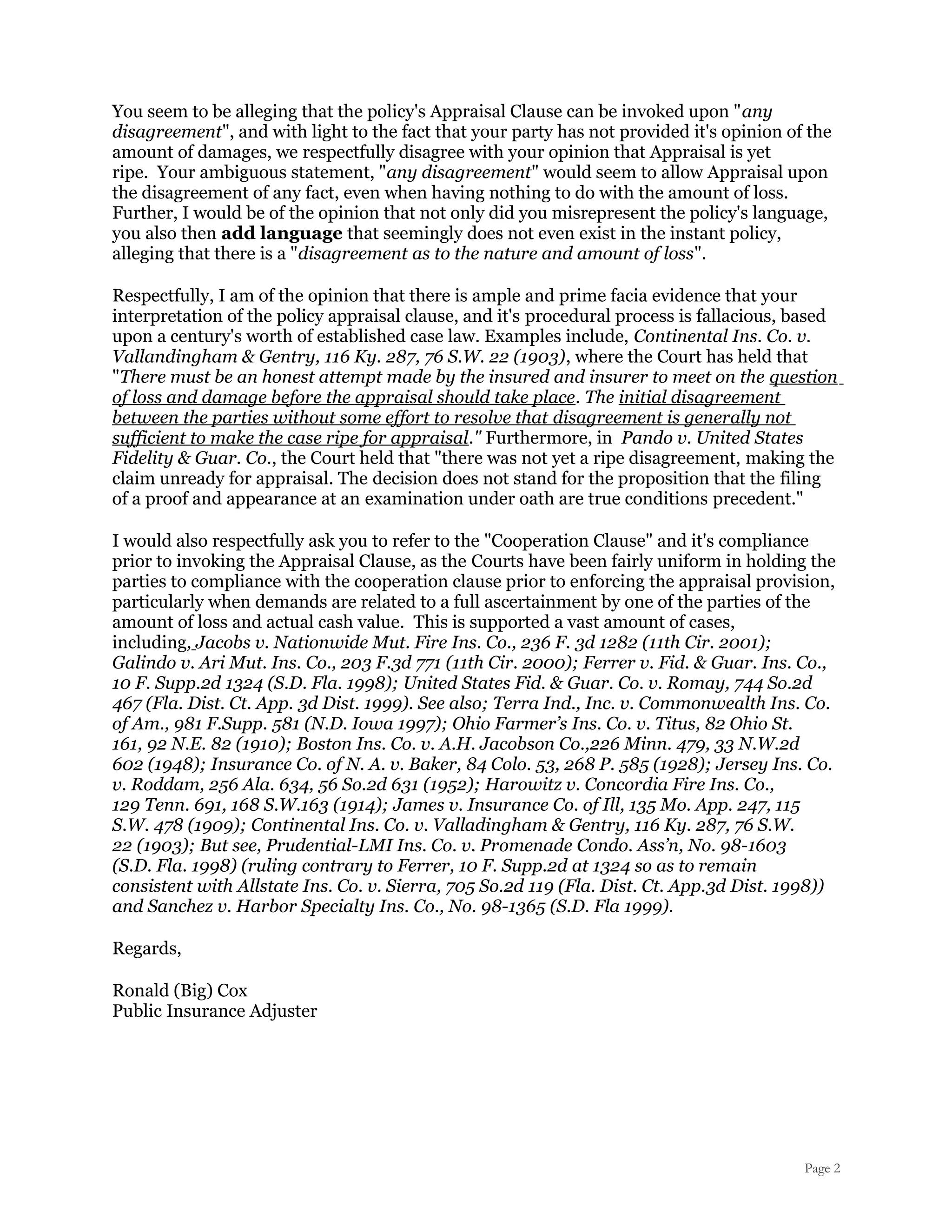 Class Action letter to ins co esq 2 | PDF