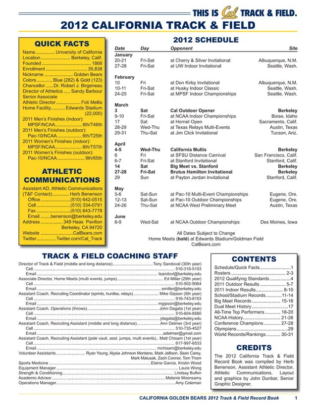 UC Berkeley Track & Field | PDF