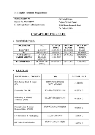 sachin_waghchaure new (1) (2) | DOCX | Cruises | Travel Type