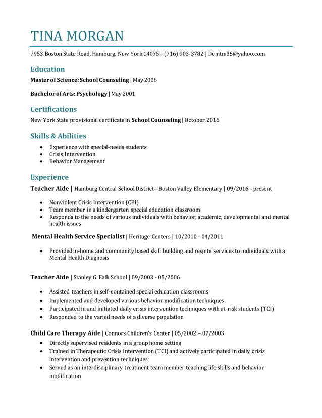 TINA MORGANresume | DOCX | Professional School | Postgraduate Education