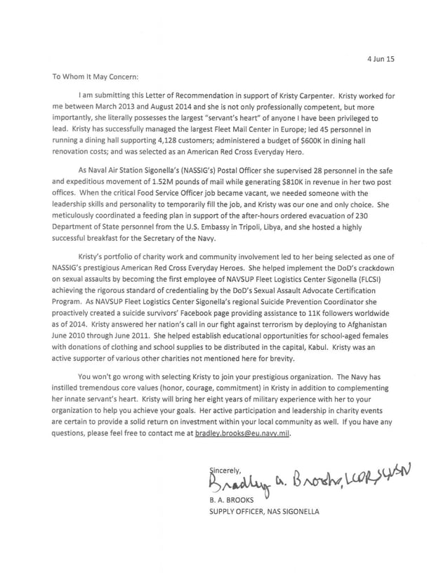 Letter of Recommendation for Kristy Carpenter | PDF