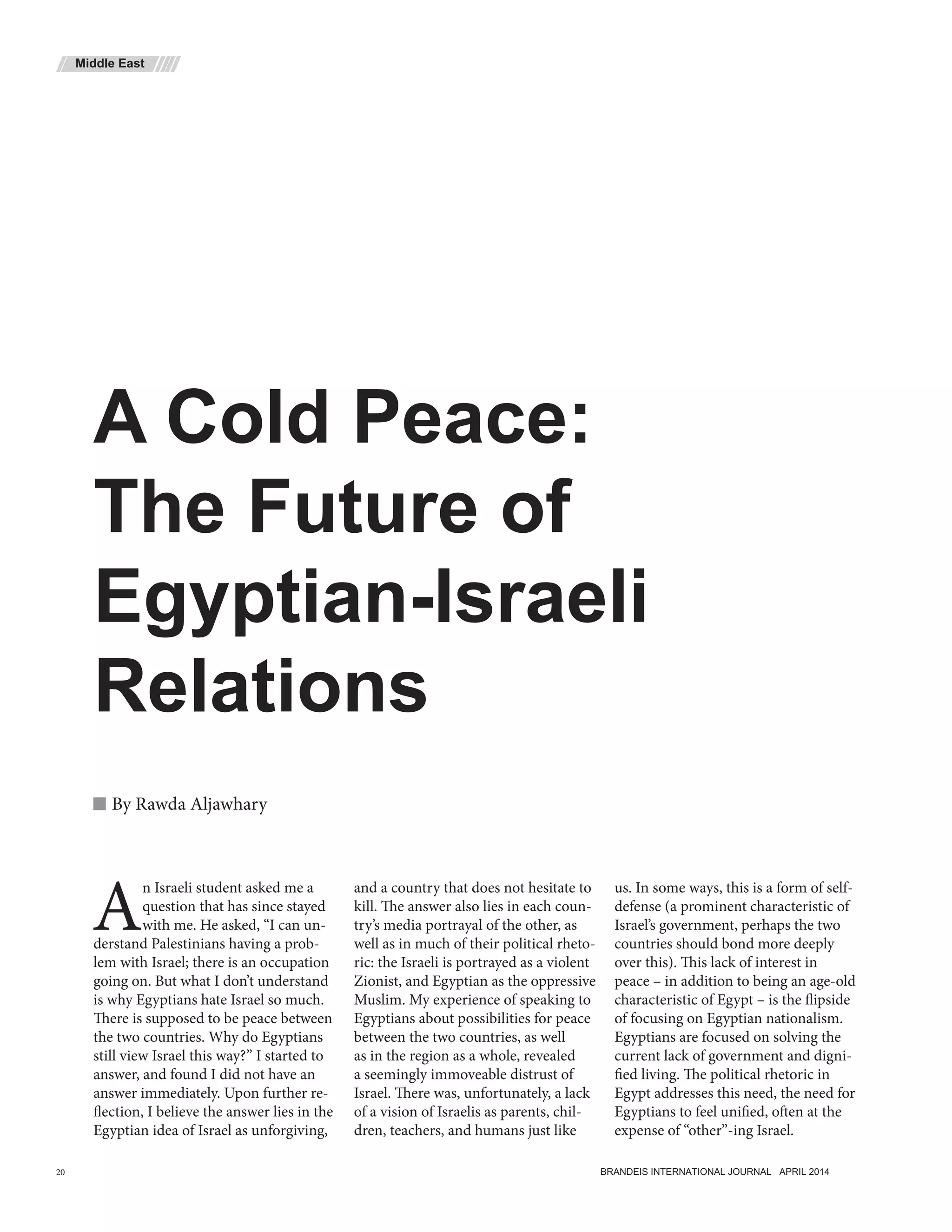 A Cold Peace: The Future of the Israeli-Egyptian Relationship | PDF