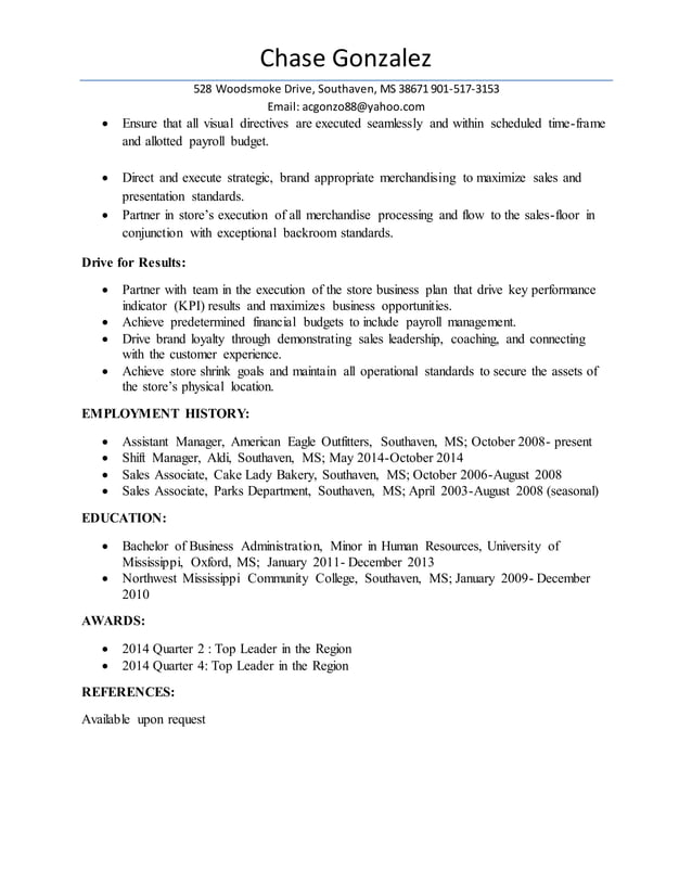 Chase Gonzalez resume 2015 | DOCX
