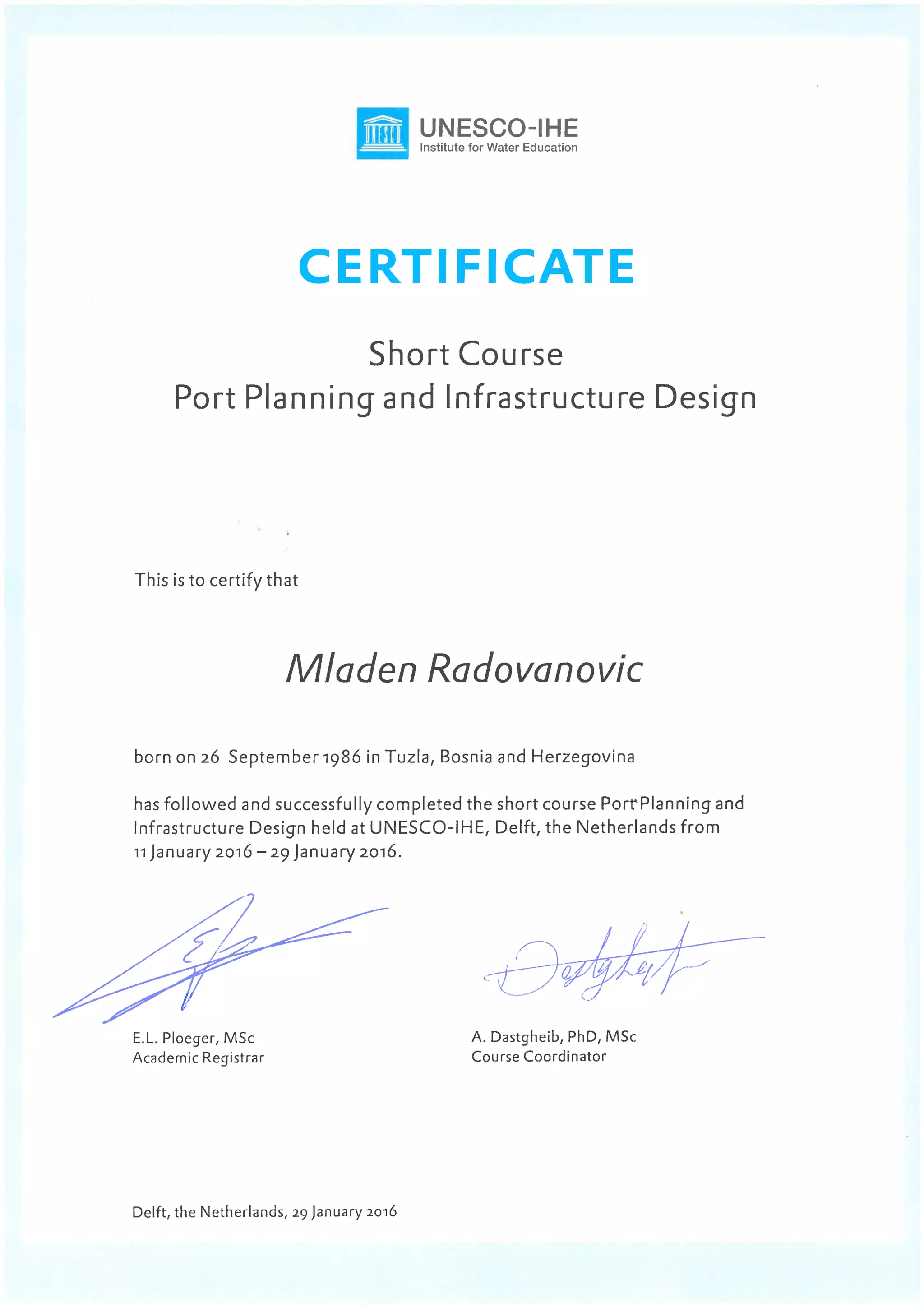 UNESCO-IHE Port Planning Certificate | PDF