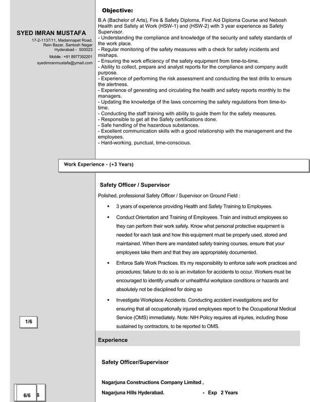 Safety Resume of Imran Mustafa | PDF