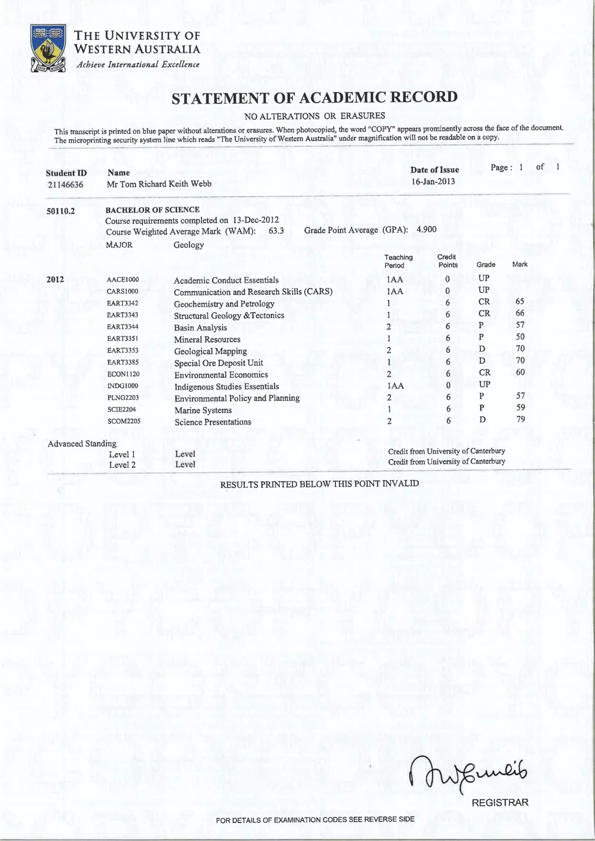 UWA Internal Transcript | PDF