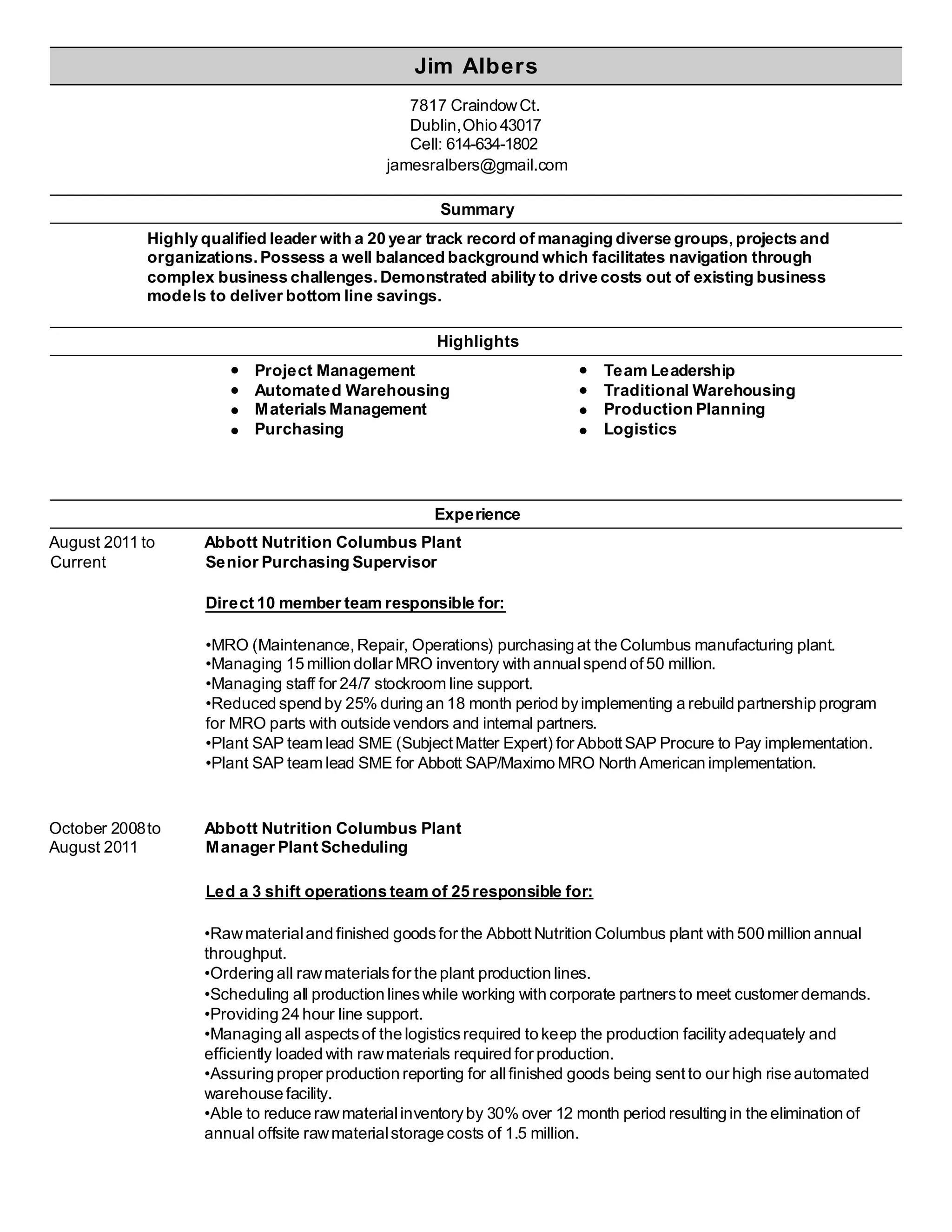 Jim Albers Resume (4) (1) | DOCX