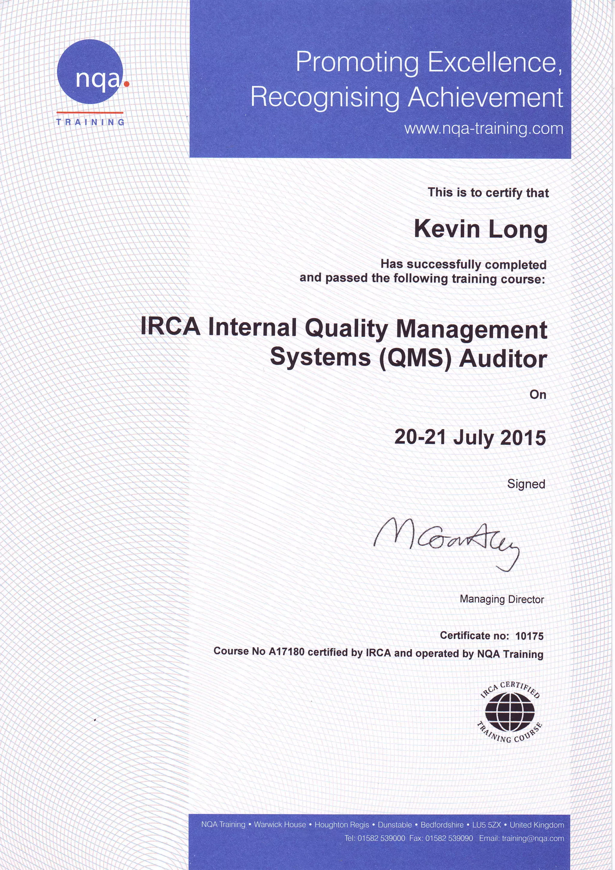 K Long NQA IRCA AUDIT TRAINING CERT.PDF