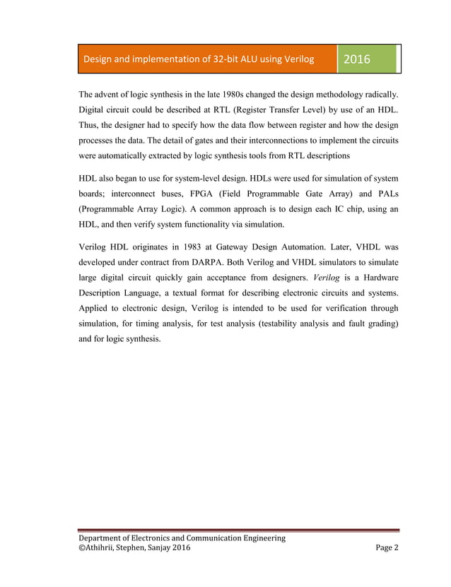 Design and implementation of 32 bit alu using verilog | PDF