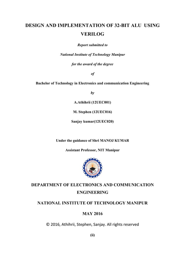 Design And Implementation Of 32 Bit Alu Using Verilog Pdf