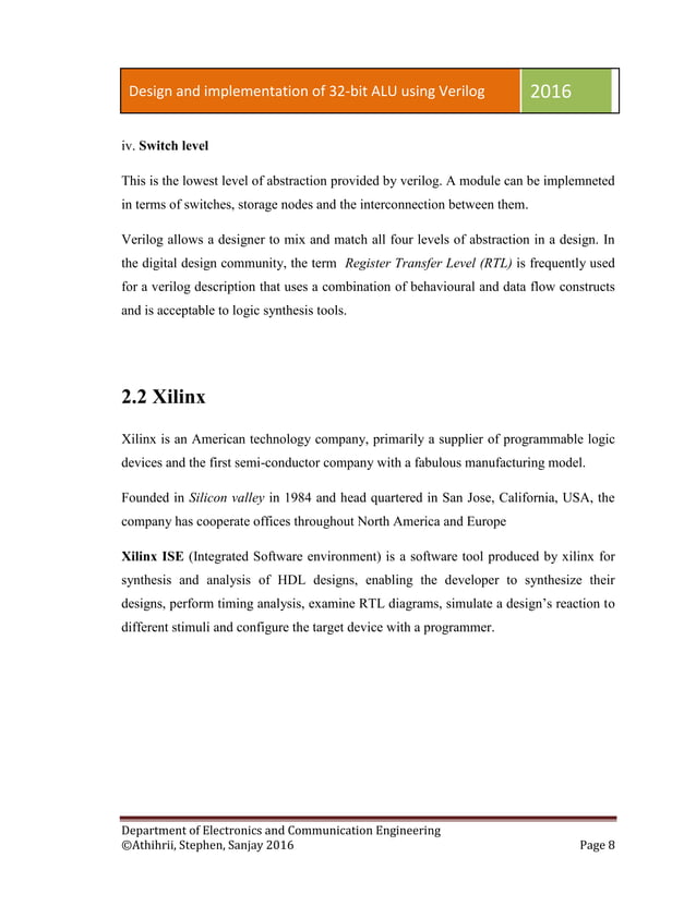 Design and implementation of 32 bit alu using verilog | PDF