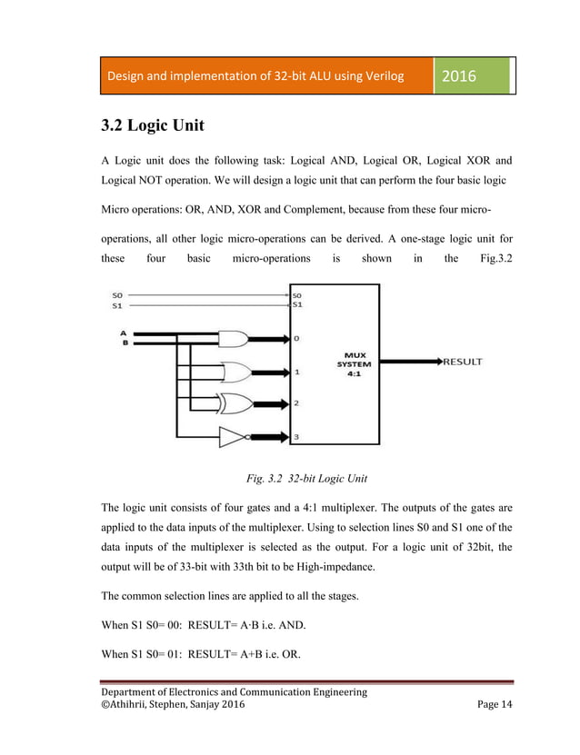 Design and implementation of 32 bit alu using verilog | PDF