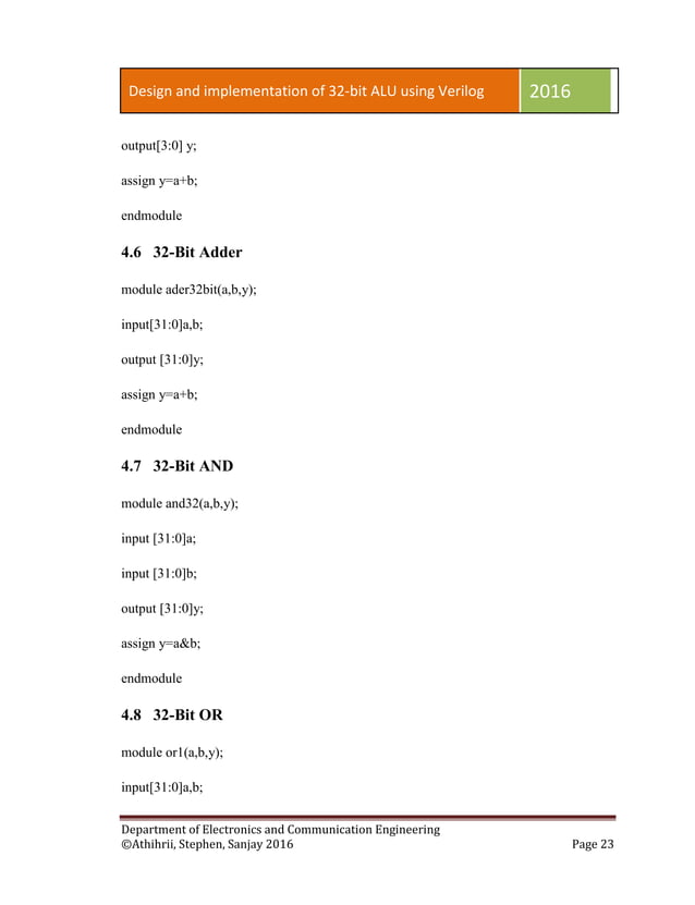Design and implementation of 32 bit alu using verilog | PDF
