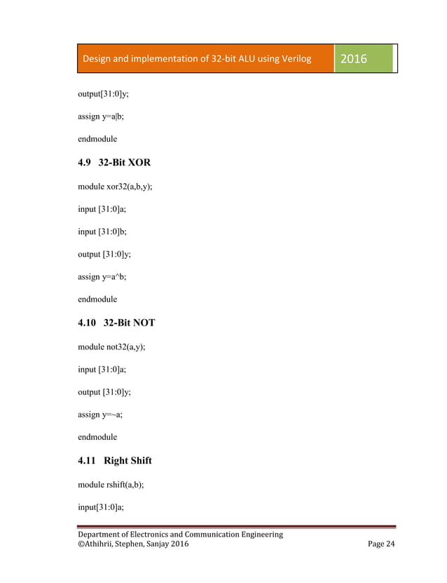 Design and implementation of 32 bit alu using verilog | PDF