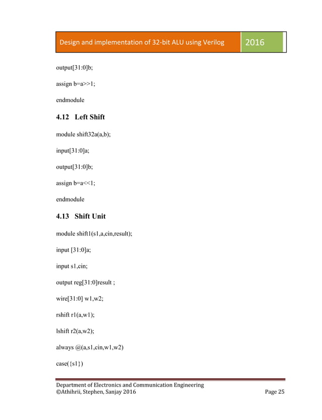 Design and implementation of 32 bit alu using verilog | PDF