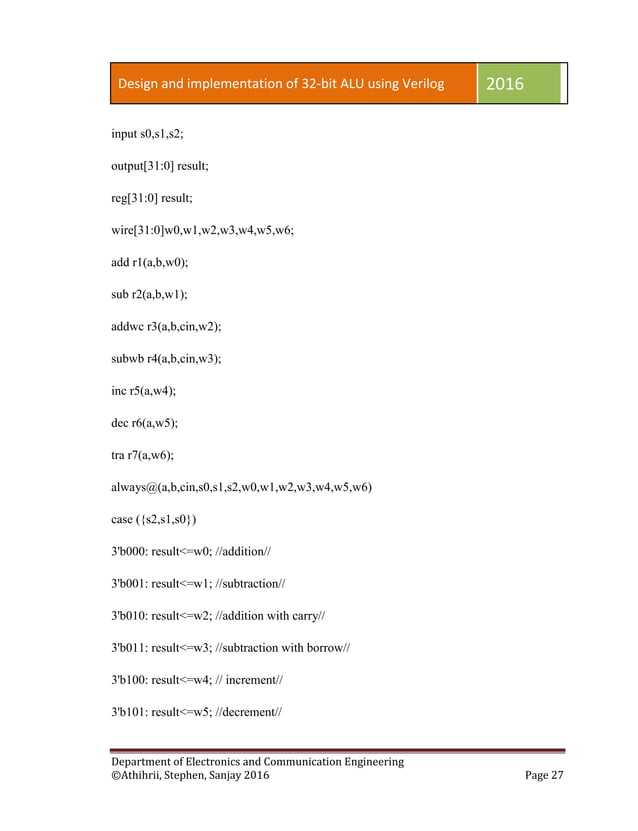 Design and implementation of 32 bit alu using verilog | PDF