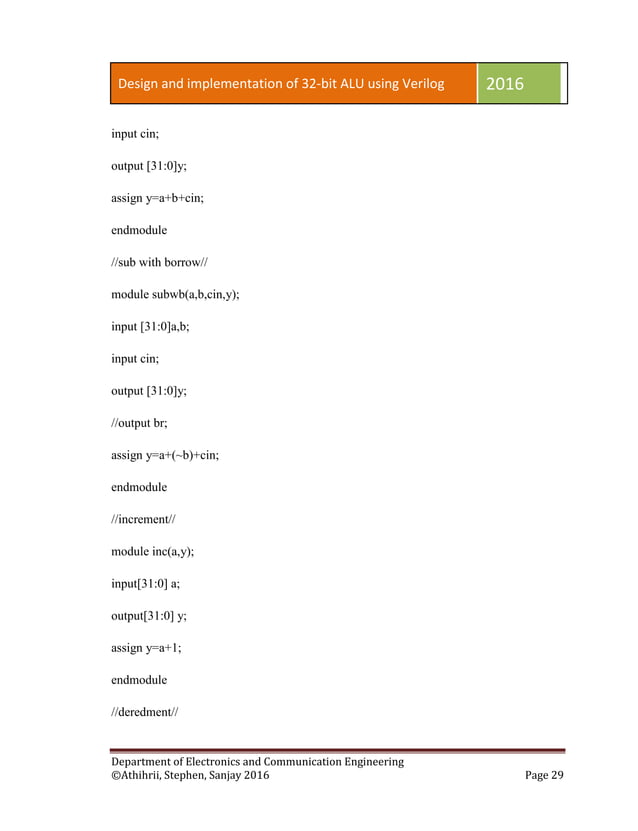 Design and implementation of 32 bit alu using verilog | PDF