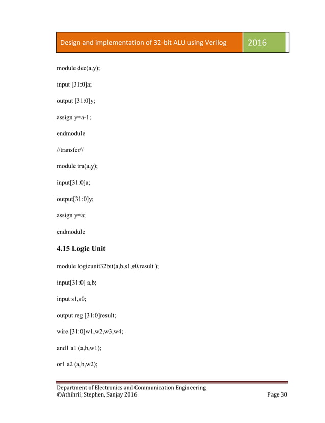Design and implementation of 32 bit alu using verilog | PDF
