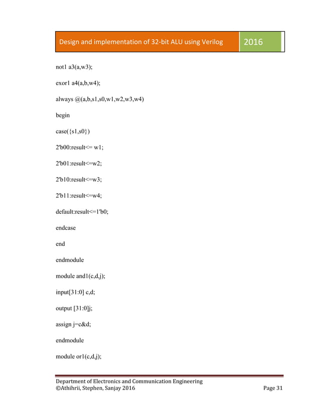 Design and implementation of 32 bit alu using verilog | PDF