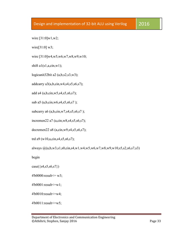 Design and implementation of 32 bit alu using verilog | PDF
