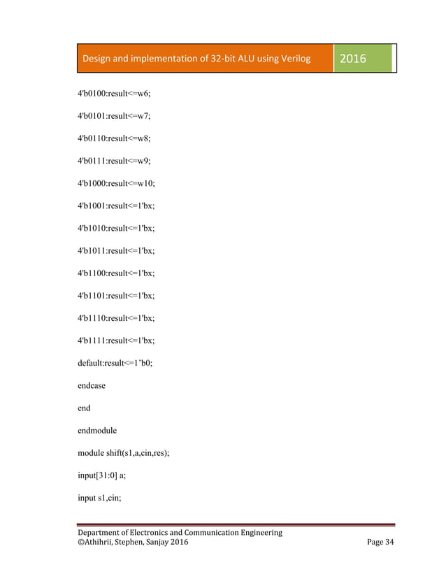 Design and implementation of 32 bit alu using verilog | PDF