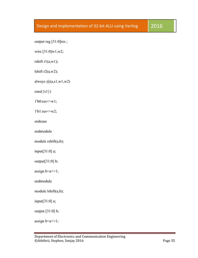Design and implementation of 32 bit alu using verilog | PDF