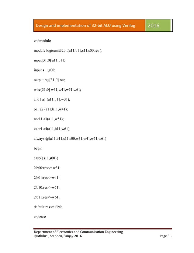 Design and implementation of 32 bit alu using verilog | PDF