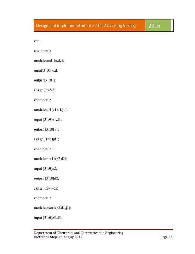 Design and implementation of 32 bit alu using verilog | PDF