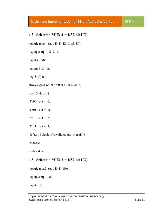 Design and implementation of 32 bit alu using verilog | PDF