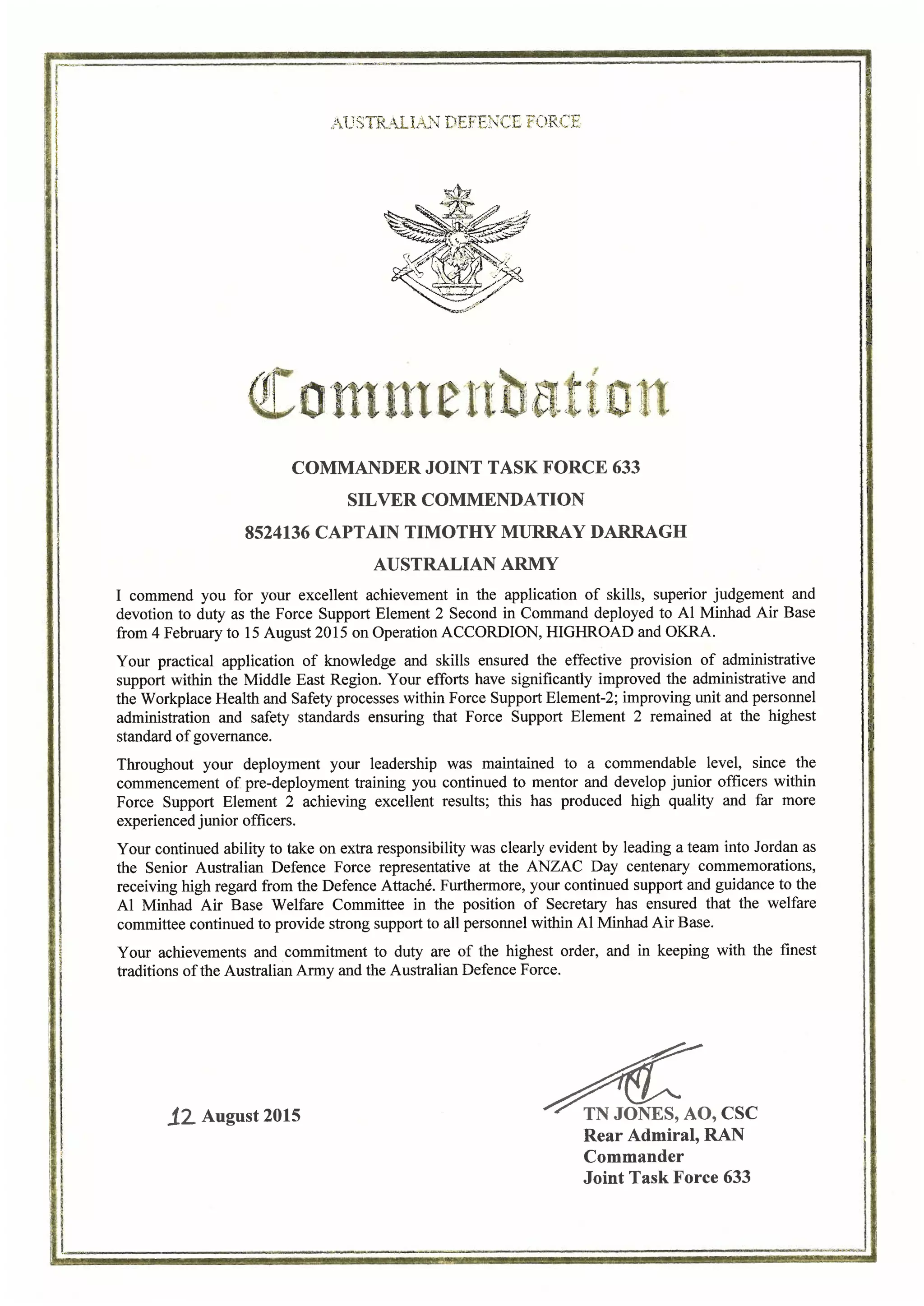 150812 - CJTF633 Silver Commendation | PDF