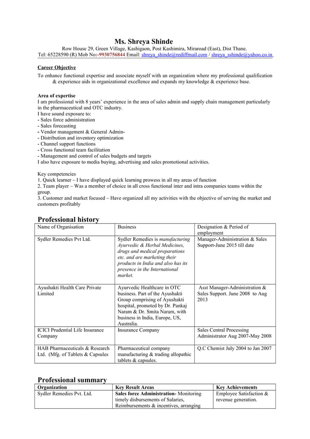 CV Shreya Shinde | DOC