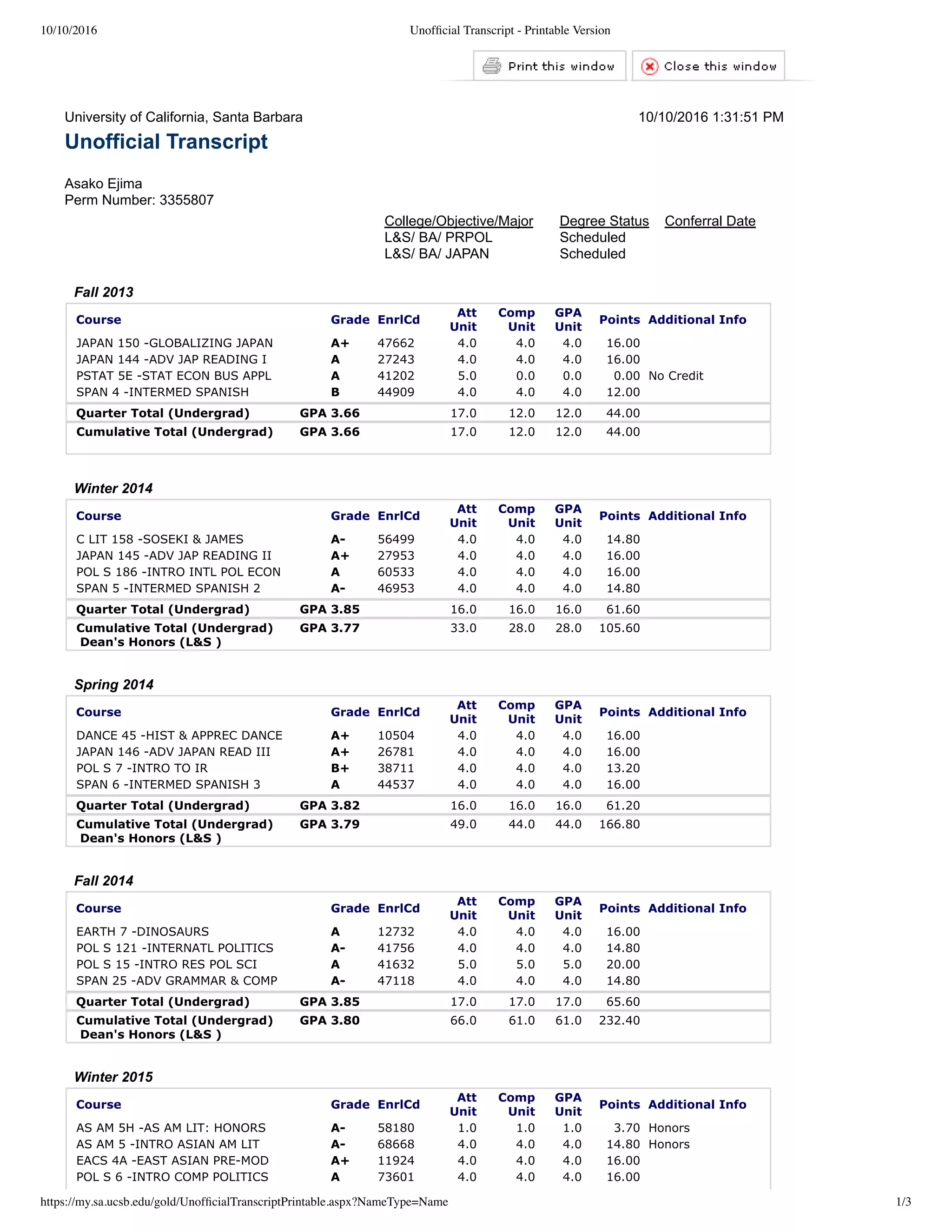 Unofficial Transcript_Ejima | PDF