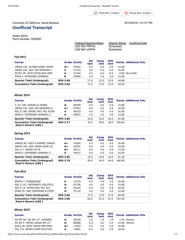 Unofficial Transcript_Ejima | PDF | Undergraduate Education | College Education