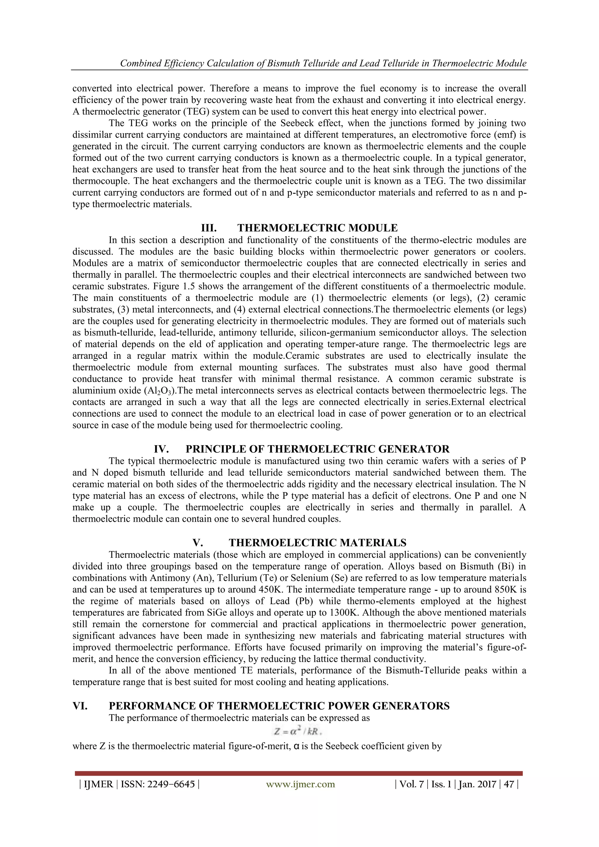 Combined Efficiency Calculation of Bismuth Telluride and Lead Telluride ...