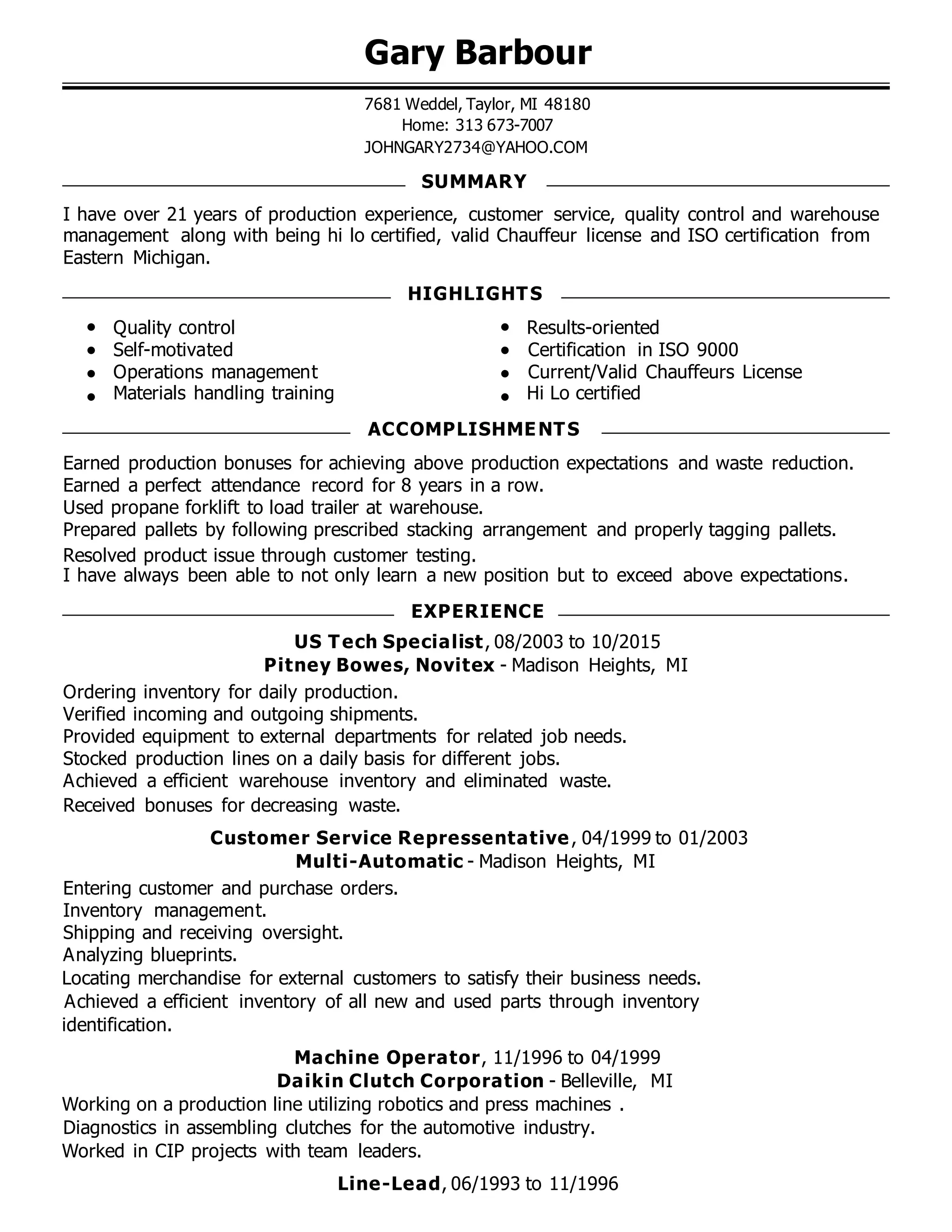 Gary Barbour Resume | DOCX