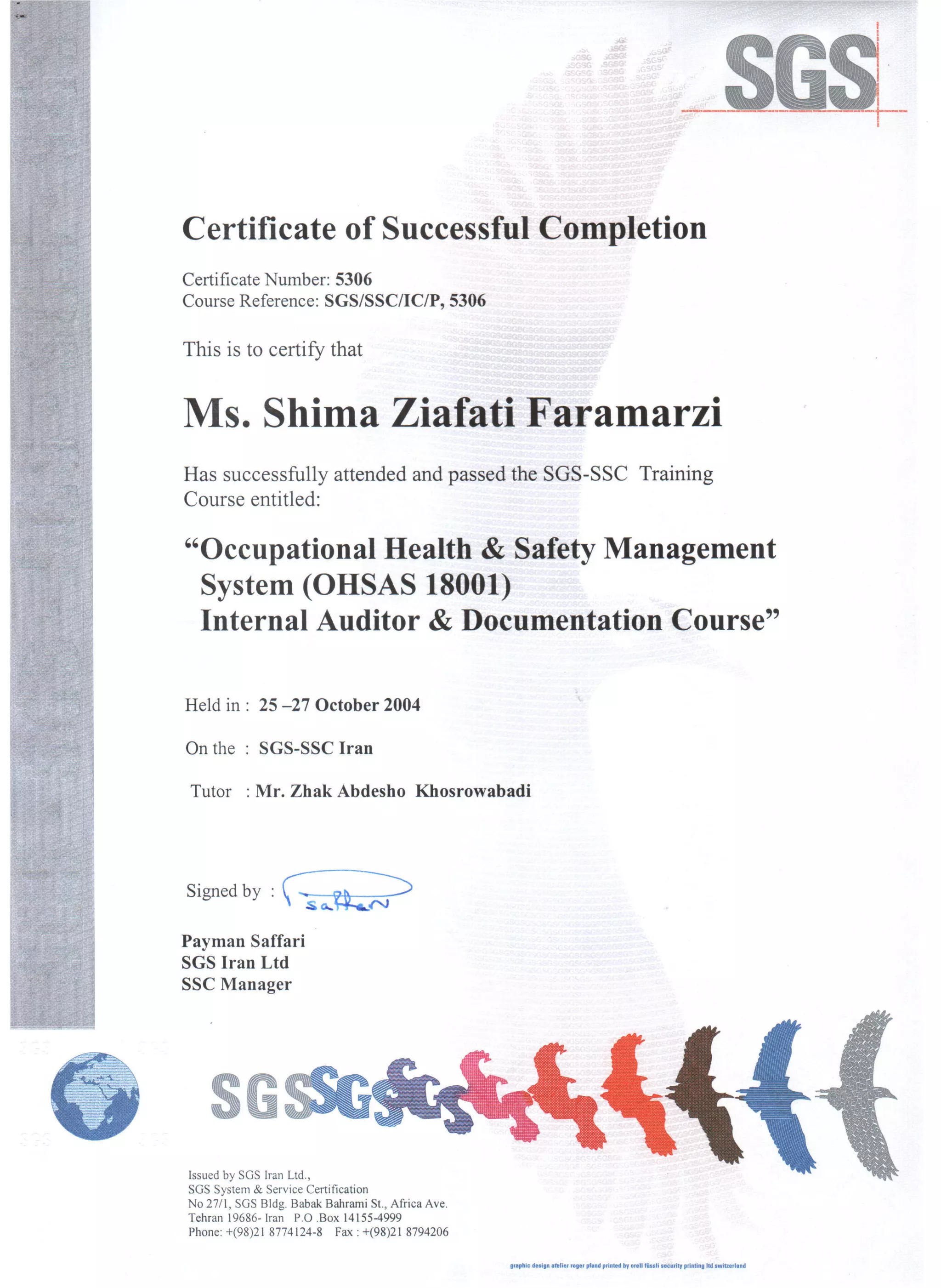 OHSAS certificate copy | PDF