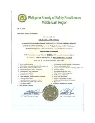 BOSH Certificate and Grades | DOCX