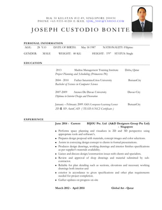 Resume joseph(SG update) - 2015 | PDF
