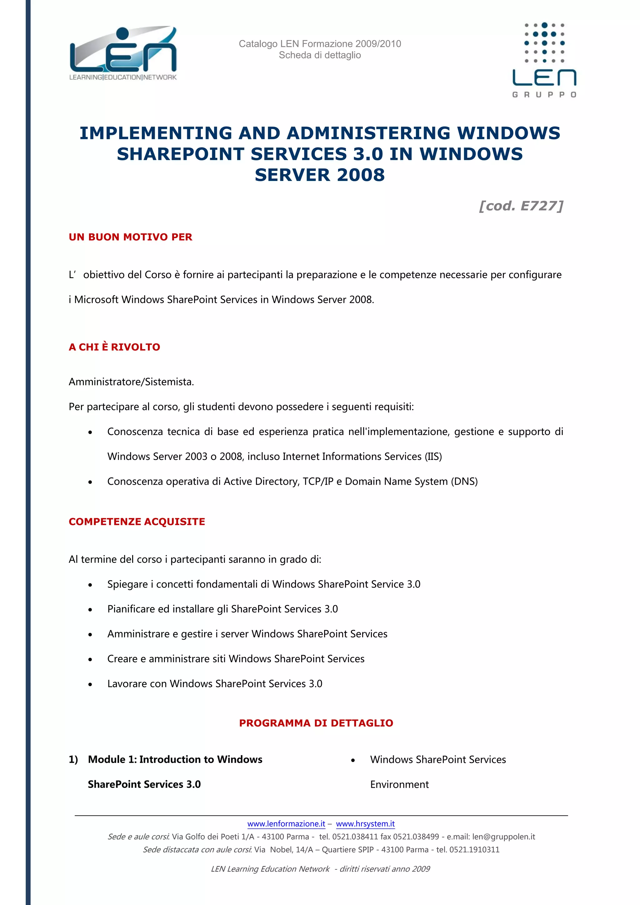 Implementing and administering windows sharepoint services 3.0 in windows server-2008 - Scheda ...
