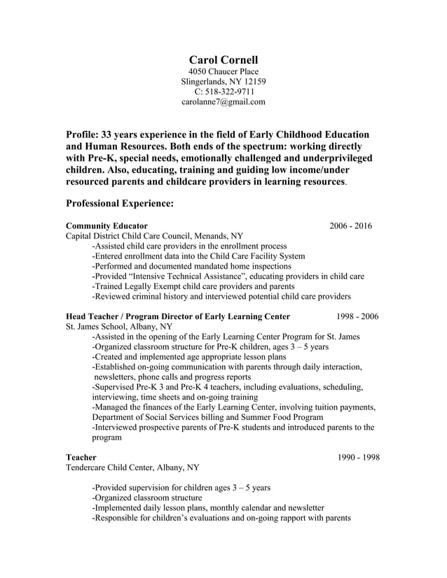Carol Cornell Resume 062516 | DOC