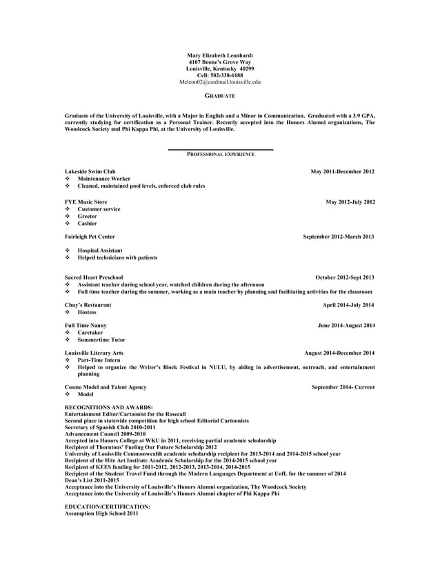Elizabeth Leonhardt resume | PDF