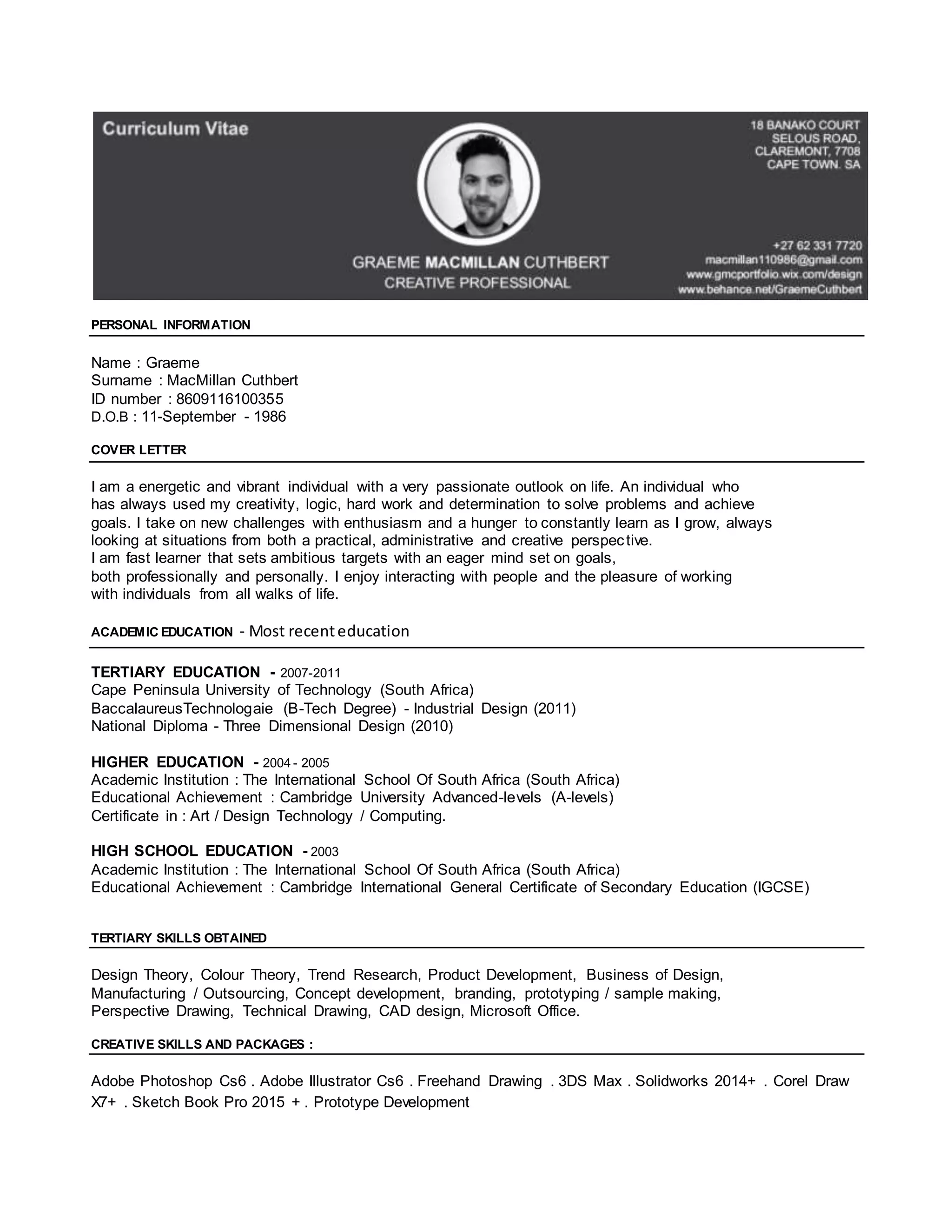 CV - Graeme Cuthbert 2016 | DOCX