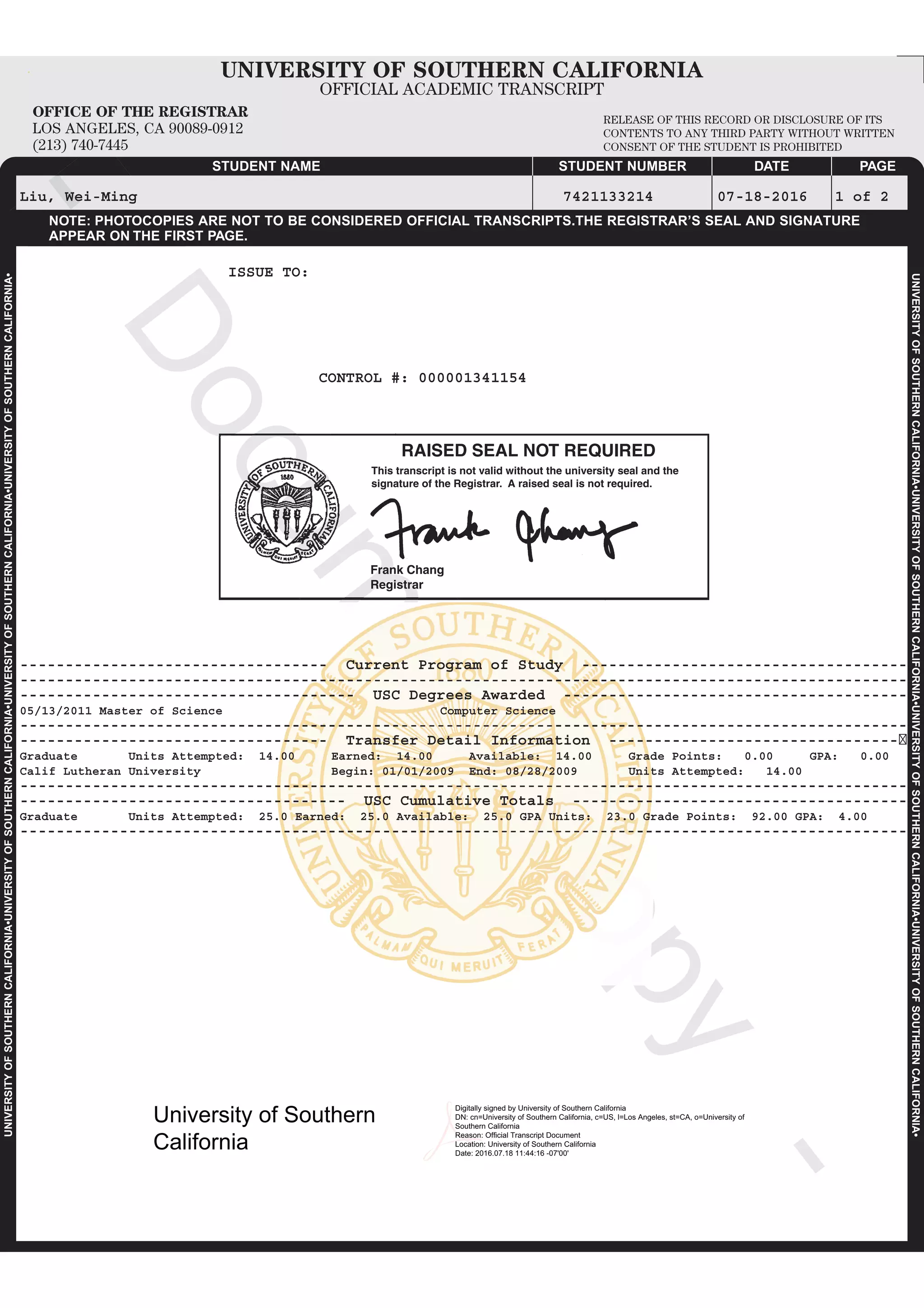 USC_Transcript_WeiMing | PDF