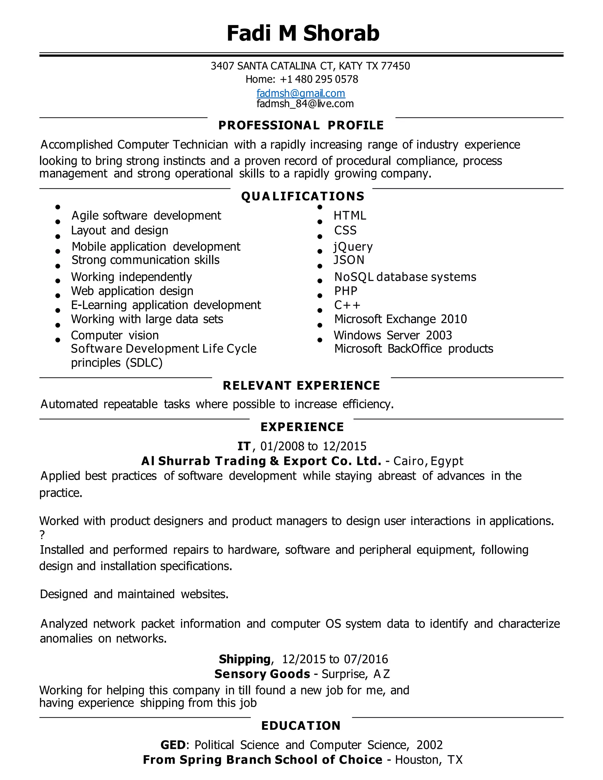 Fadi M Shorab Resume 1 | PDF