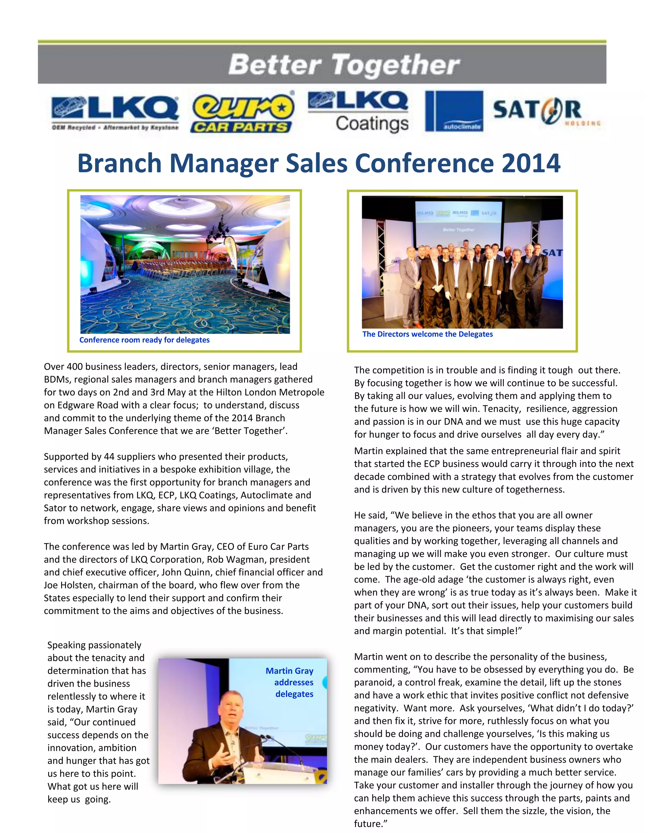 Better Together 2014 Branch Manager Sales Conference Newsletter | PDF