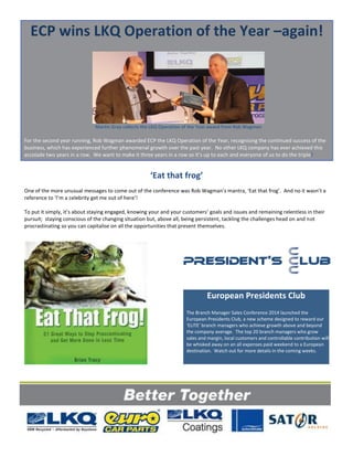 Better Together 2014 Branch Manager Sales Conference Newsletter | PDF ...