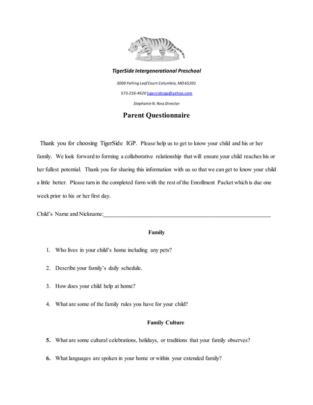 parent questionnaire | PDF