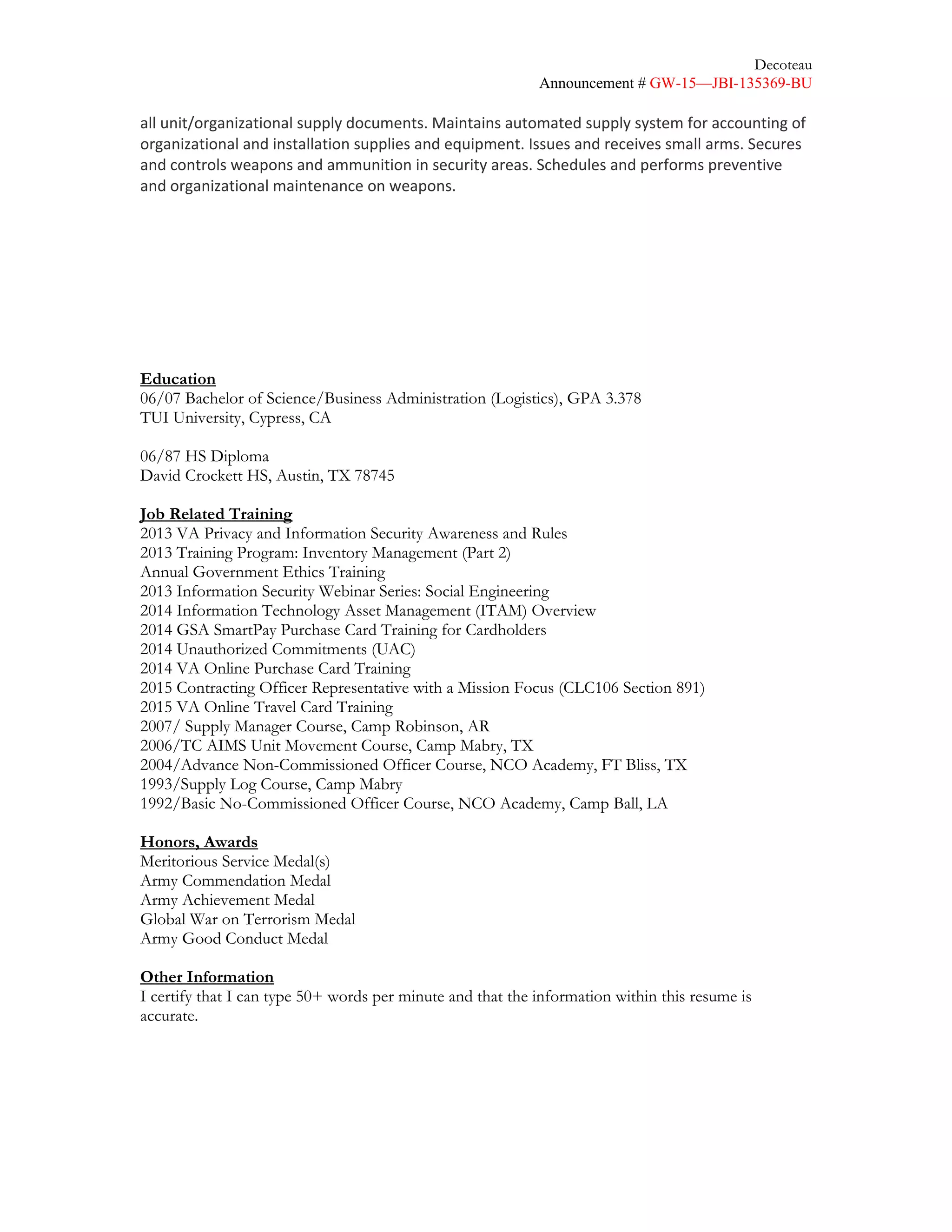 Decoteau Resume | DOC